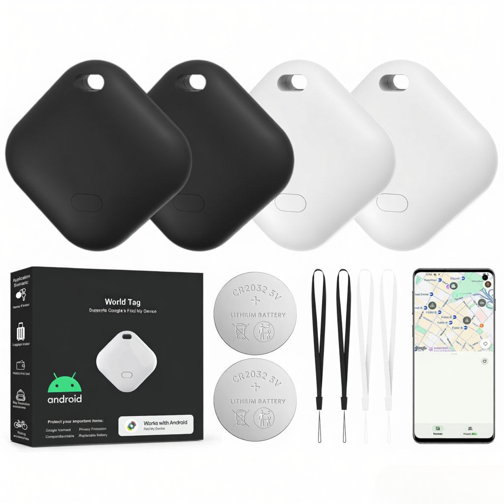 Тег антипотери Bluetooth для устройств Android, сертифицированный Google, локатор ключей/багажа/вещей, совместимый с приложением Google «Найти устройство», черный/белый, тип 1/2, 1/2/4 штуки, ABS, модель F02-B, Bluetooth 5.2, IP67, батарейка CR2032,