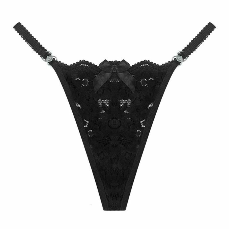 Сексуальные кружевные стринги с бантом, Черный - S