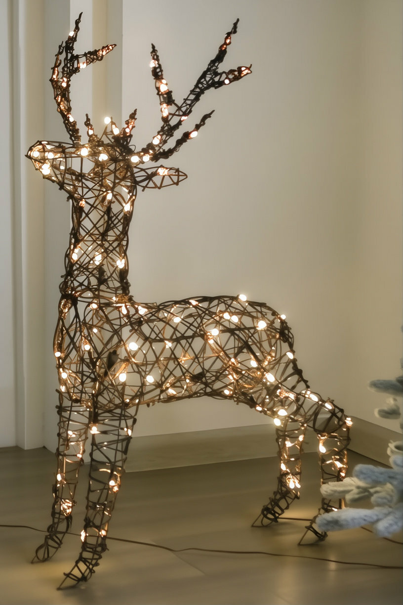 Светящаяся фигура олень ХЬЮ, ротанг, 120 тёплых белых LED-огней, 92 см, Winter Deco 4080239