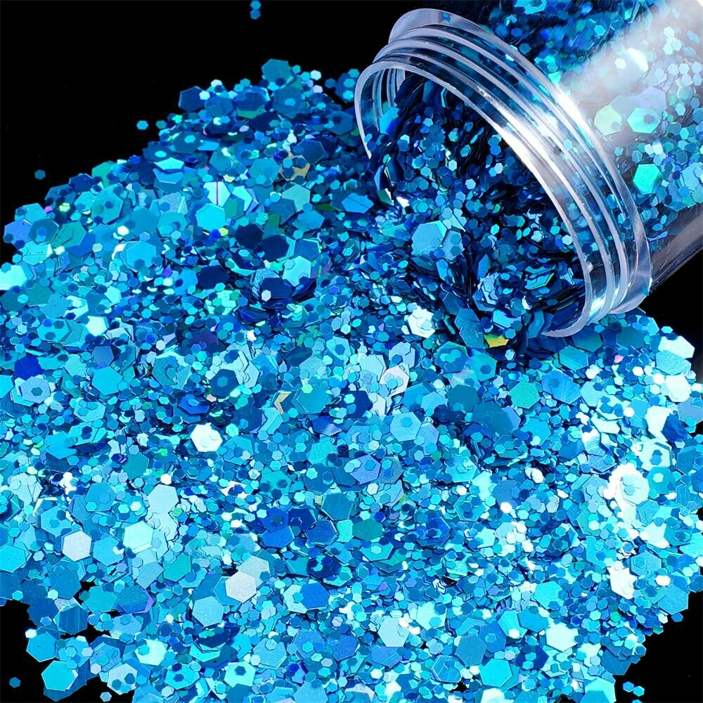 Глиттер голубой для эпоксидной смолы, 9 г мерцающие блестки в удобной баночке, декоративные пайетки для творчества, поделок, бижутерии и nail-art-