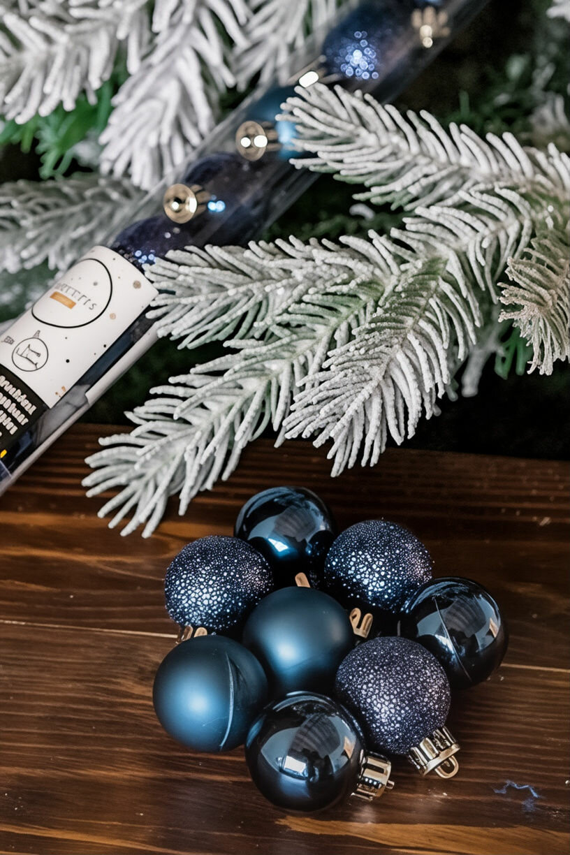 Набор пластиковых шаров миниатюрные (глянцевые, матовые с глиттером), цвет: синий, 3 см, упаковка 14 шт, Winter Deco 020466