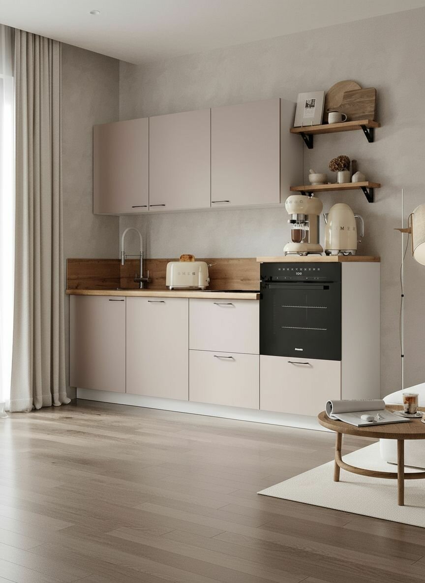 ARNIKA Кухонный гарнитур со столешницей "Дакия" 2,4м х 2,4м, цвет магнолия (бежевый), фасад пленка ПВХ