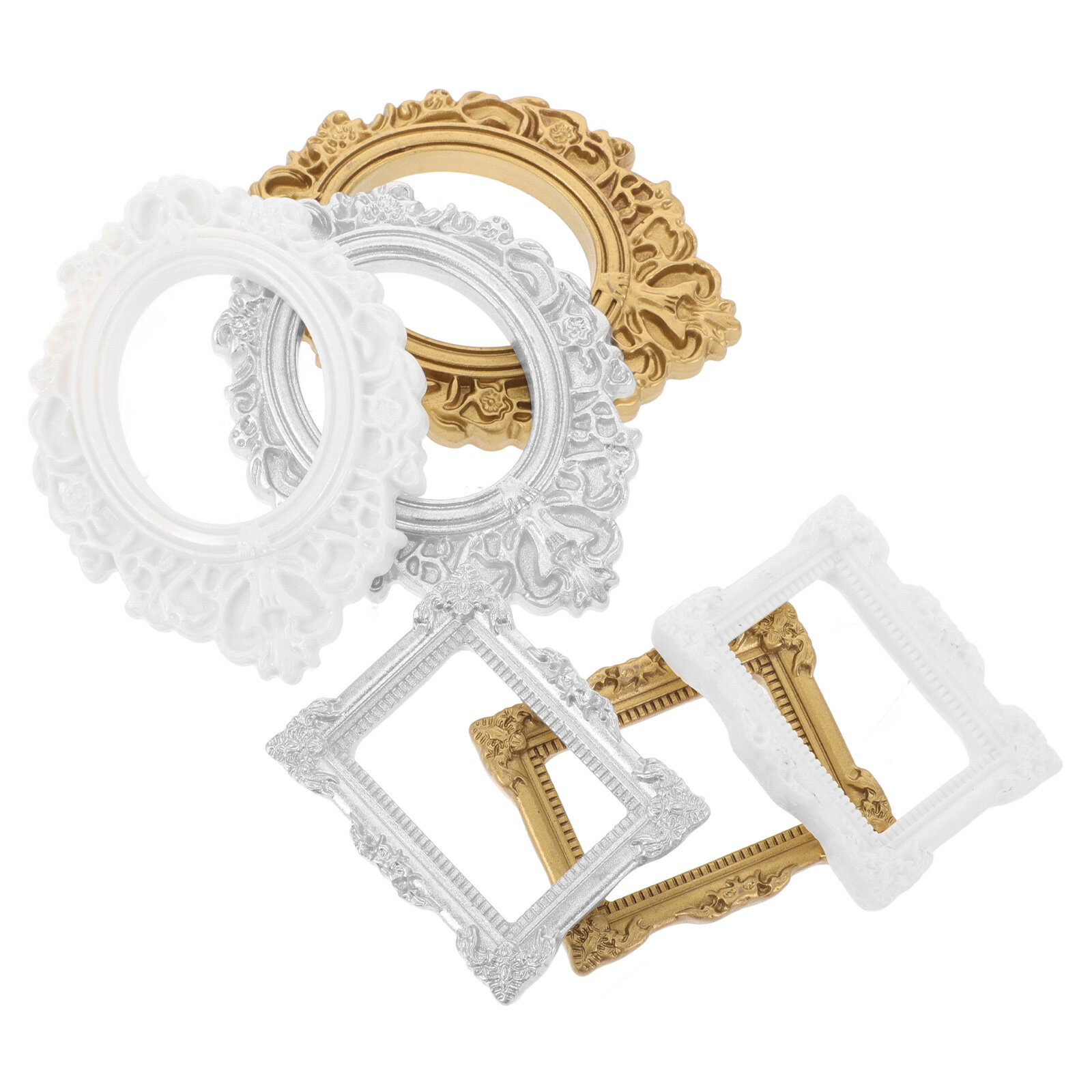 Миниатюрные фоторамки из смолы для DIY, набор 6 шт, 3 овальных и 3 прямоугольных, декоративные винтажные рамки для чехлов, подвесок и украшения мини-дома