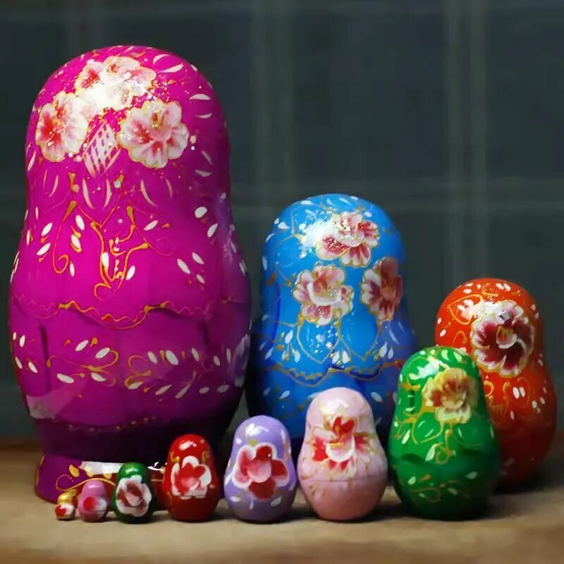 Матрешка Деревянная 10 Штук Русская роспись розовая кукла ручной работы