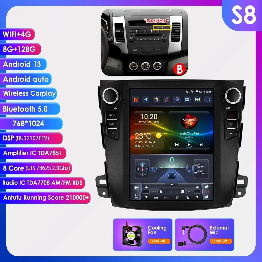 Android 13 автомагнитола для Mitsubishi Outlander XL 2 2008-2011, 8G 128G, 4G, Car