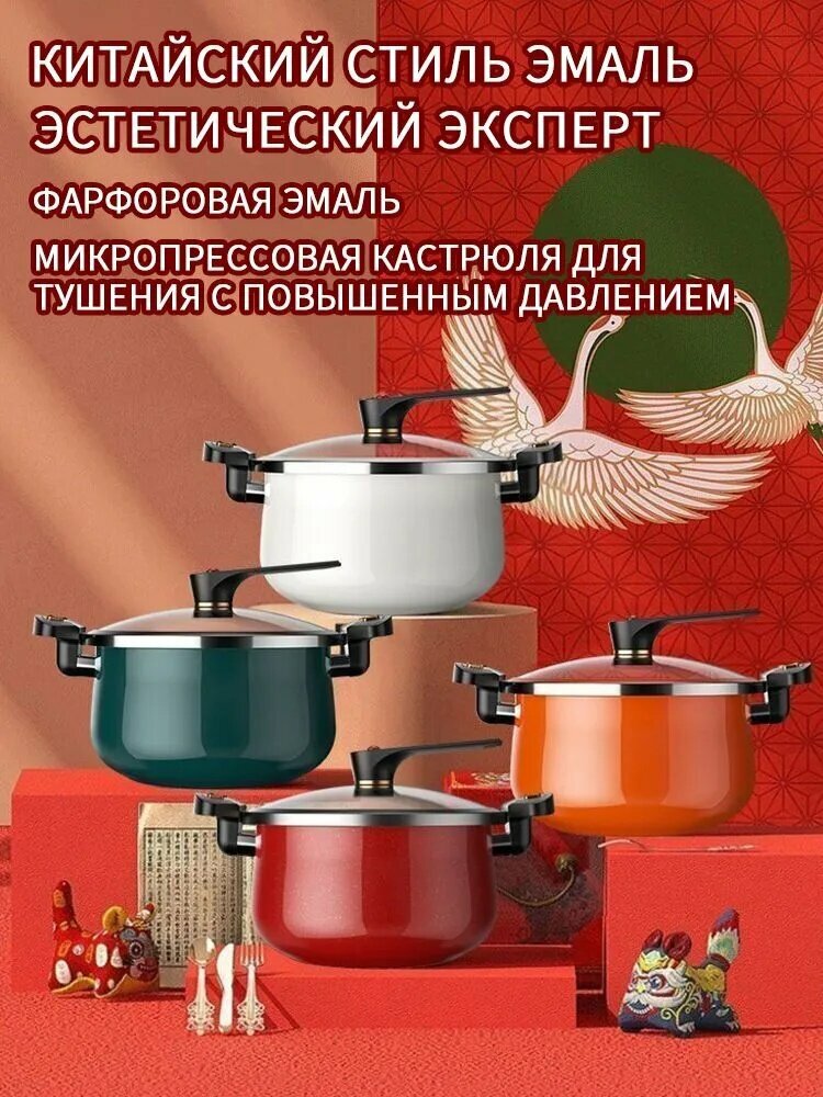 Кастрюля/скороварка, 5л, антипригарное покрытие, белый, нержавеющая сталь, прозрачная крышка — фото 1