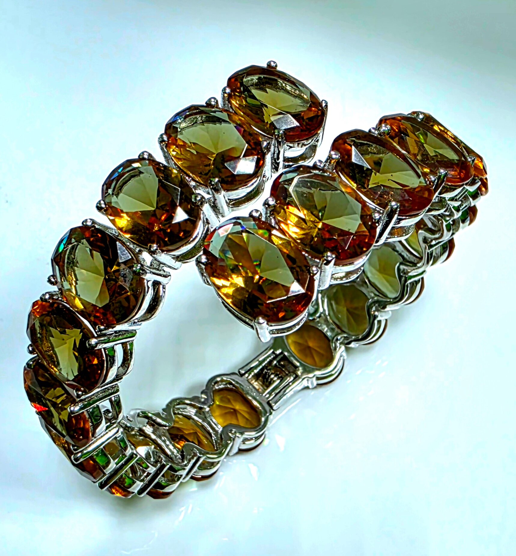 Браслет, серебро, 925 проба, родирование, султанит синтетический