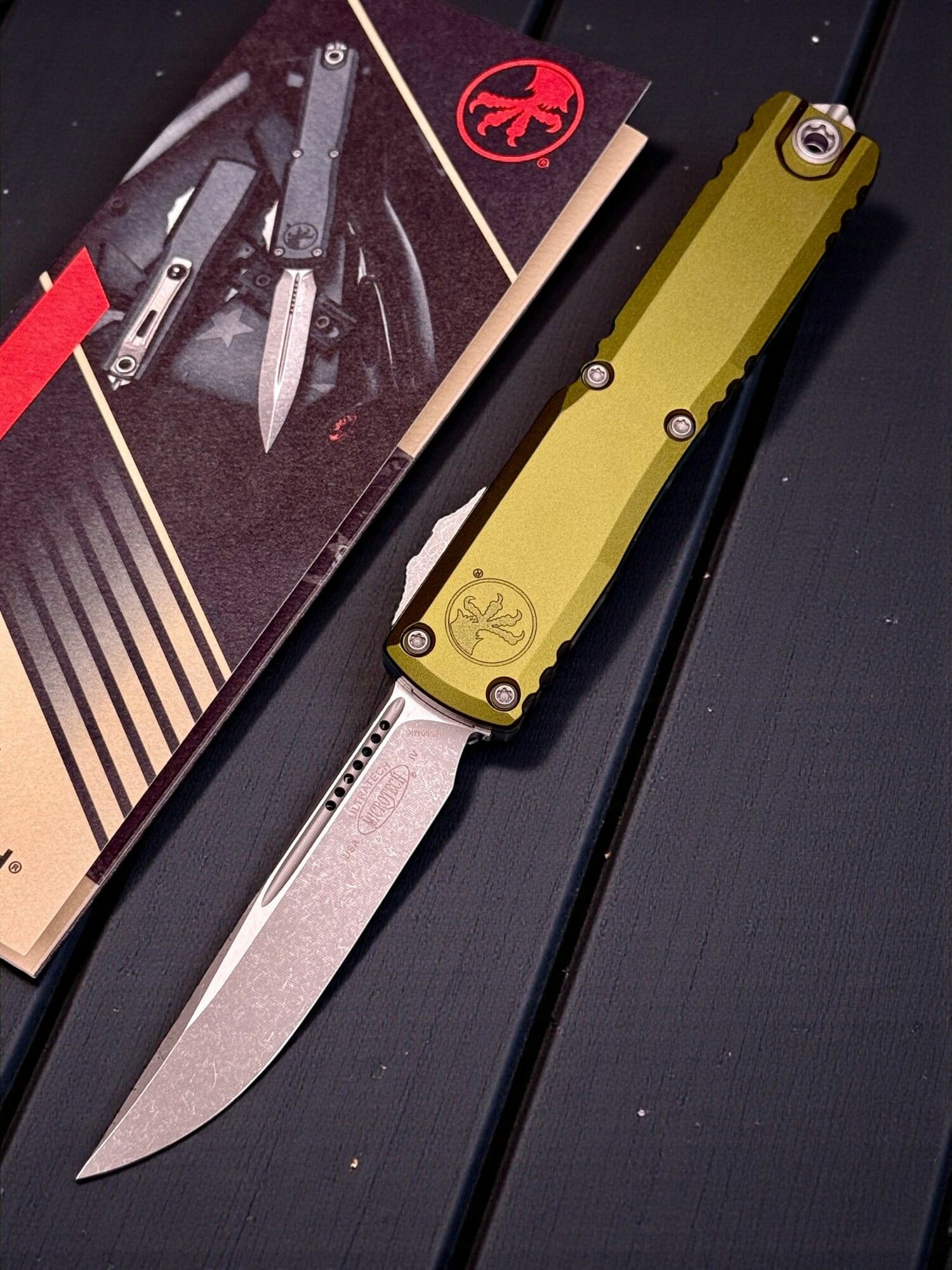 Нож складной MicroTech MCT1121410APOD Ultratech Gen IV, Apocalyptic Blade, OD Green Handle