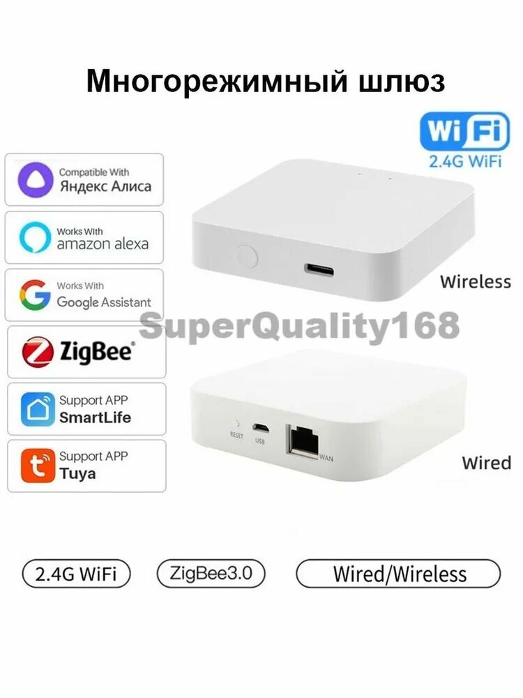Умный многорежимный шлюз для умного дома: управление через Wi-Fi, Zigbee 3.0, Bluetooth. Совместим с Алисой, Алекса, Google Assistant. Автоматизация сценариев. Компактный
