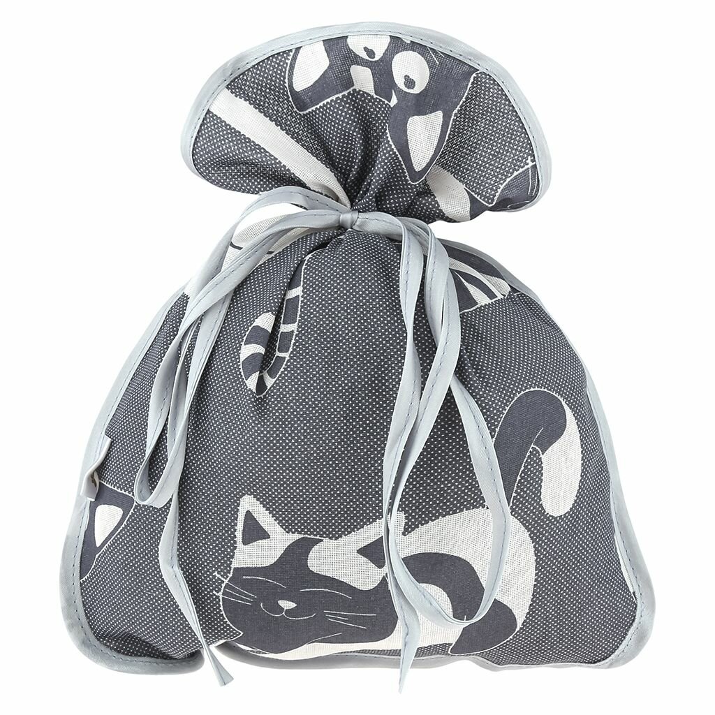 Эко-мешочек Домашняя Мода Кошки , серый, из хлопка, с завязками, 25х30 см (М1-2/3-о)