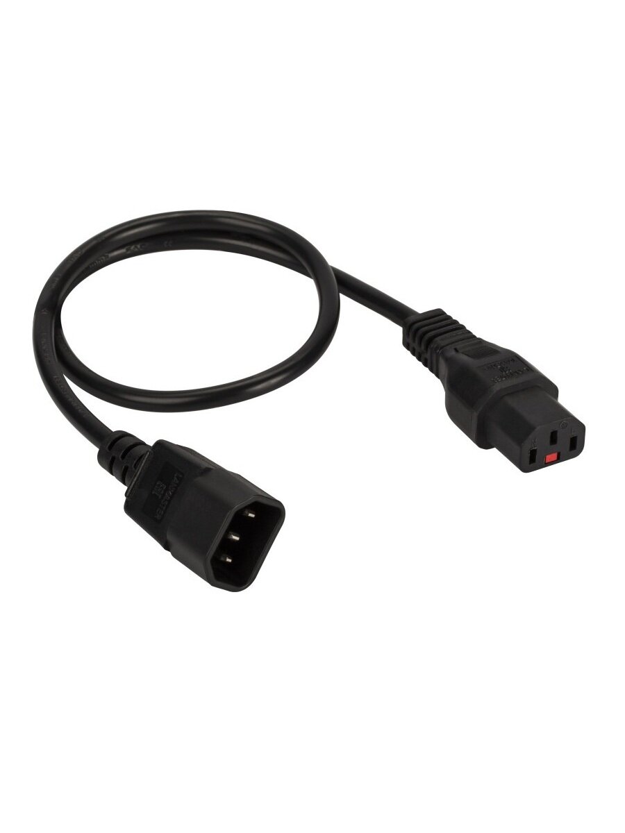Кабель питания Lanmaster LAN-PP13L/14-5.0-BK с блокировкой C13-C14, 3х0.75, 220В, 10А, черный, 5 метров