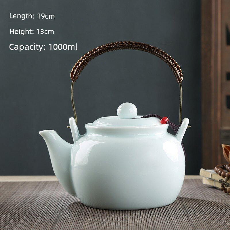 Керамический чайник Taobao 1000мл, с ручкой, целадоновая керамика, для кухни, цветн. глазурь