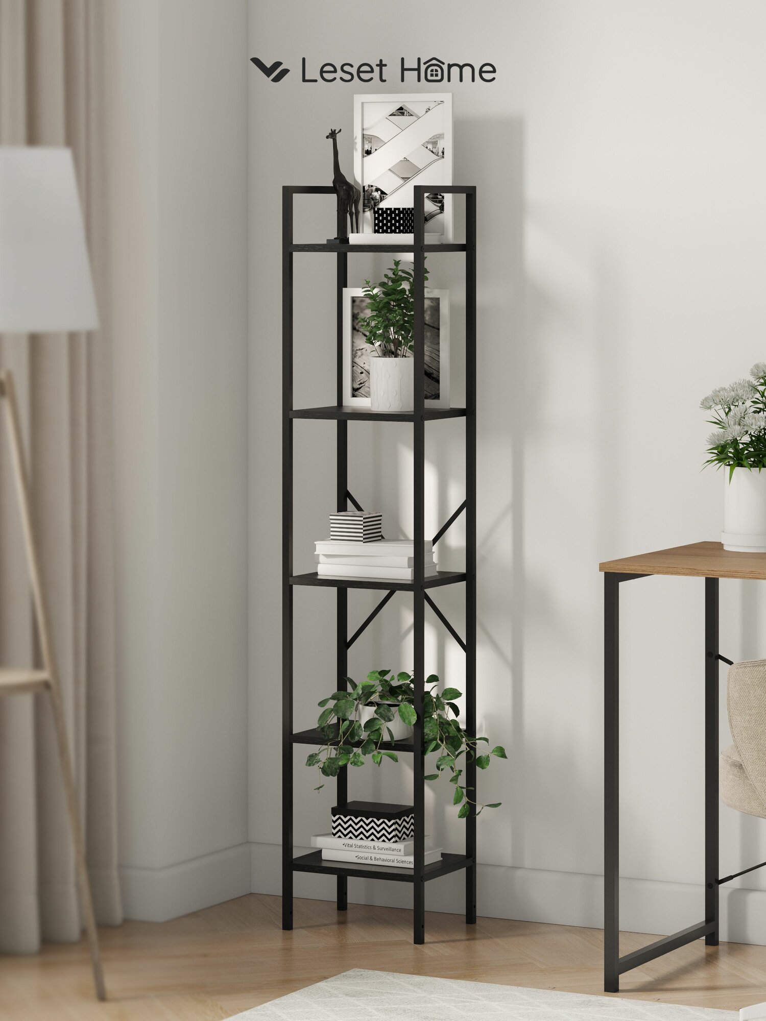 Стеллаж Leset "Стилвуд 15", 5 полок, чёрный, для дома/офиса, 30х23,5х143 см