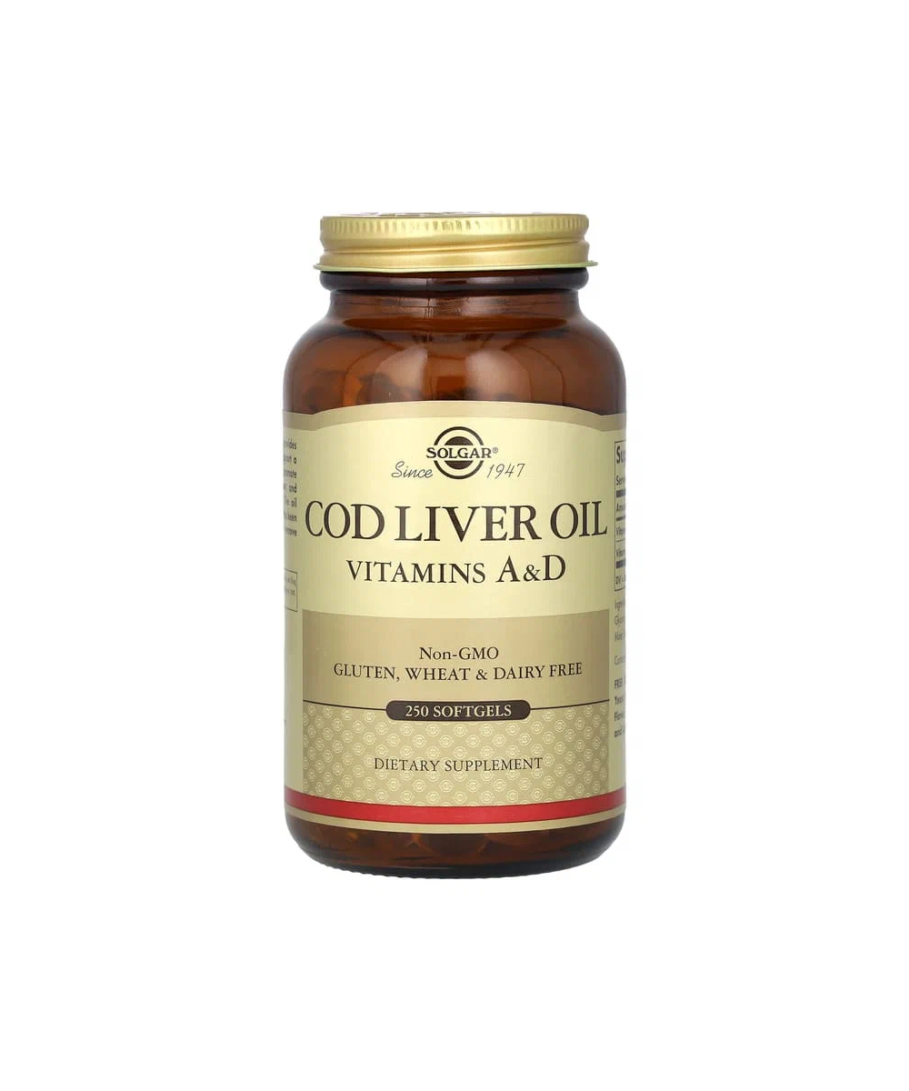 Solgar Cod Liver Oil Vitamin A and D, Жир из печени трески с витаминами А и Д 250 гелевых капсул