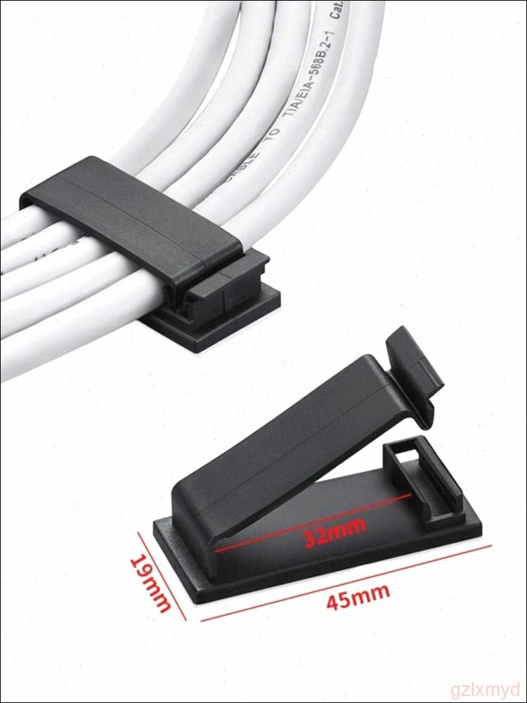 Держатель для кабелей 19х45 мм черный 15 шт, клипсы крепежи самоклеящейся для проводов