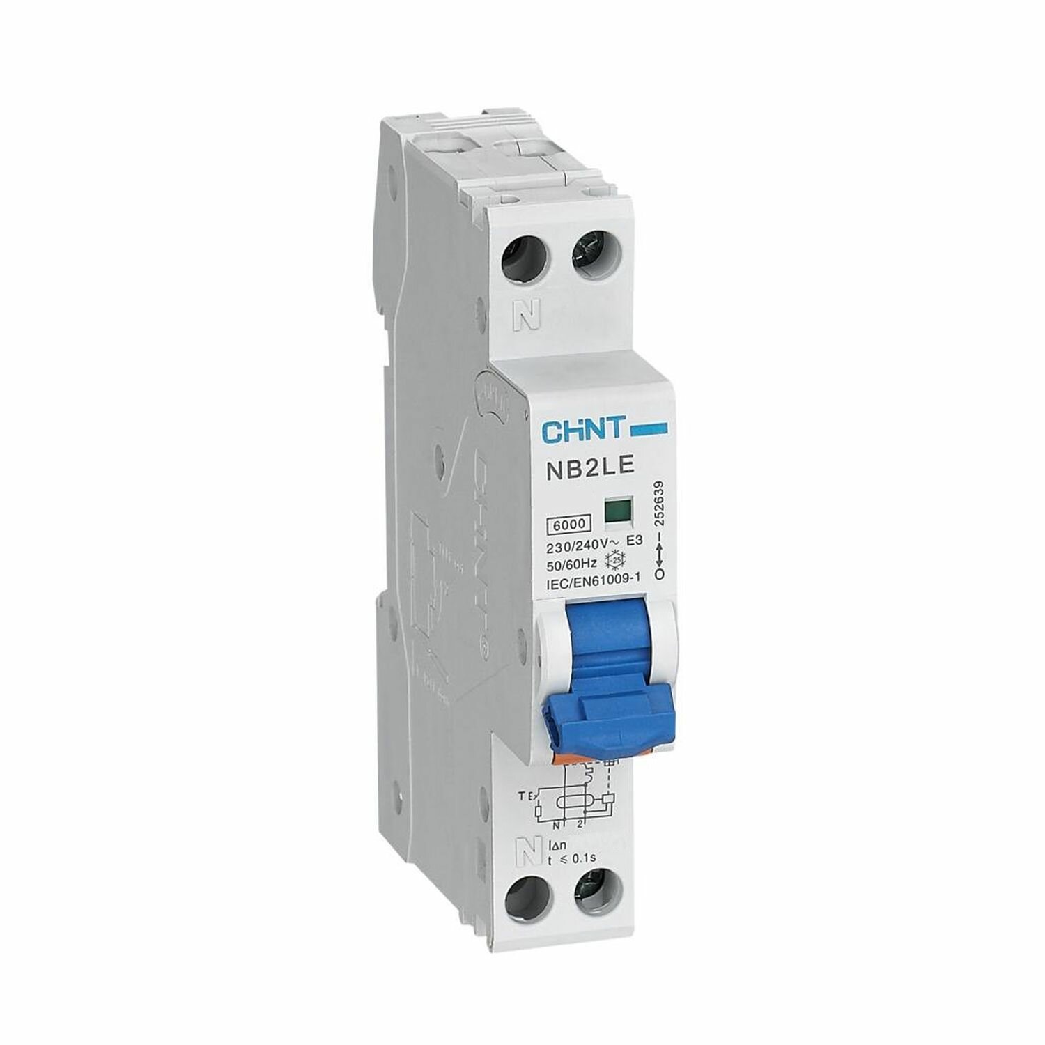 CHINT Диф. автомат NB2LE 1P+N 40A 30mA 1мод, х-ка С, электронный тип AС, 6kA, 252635