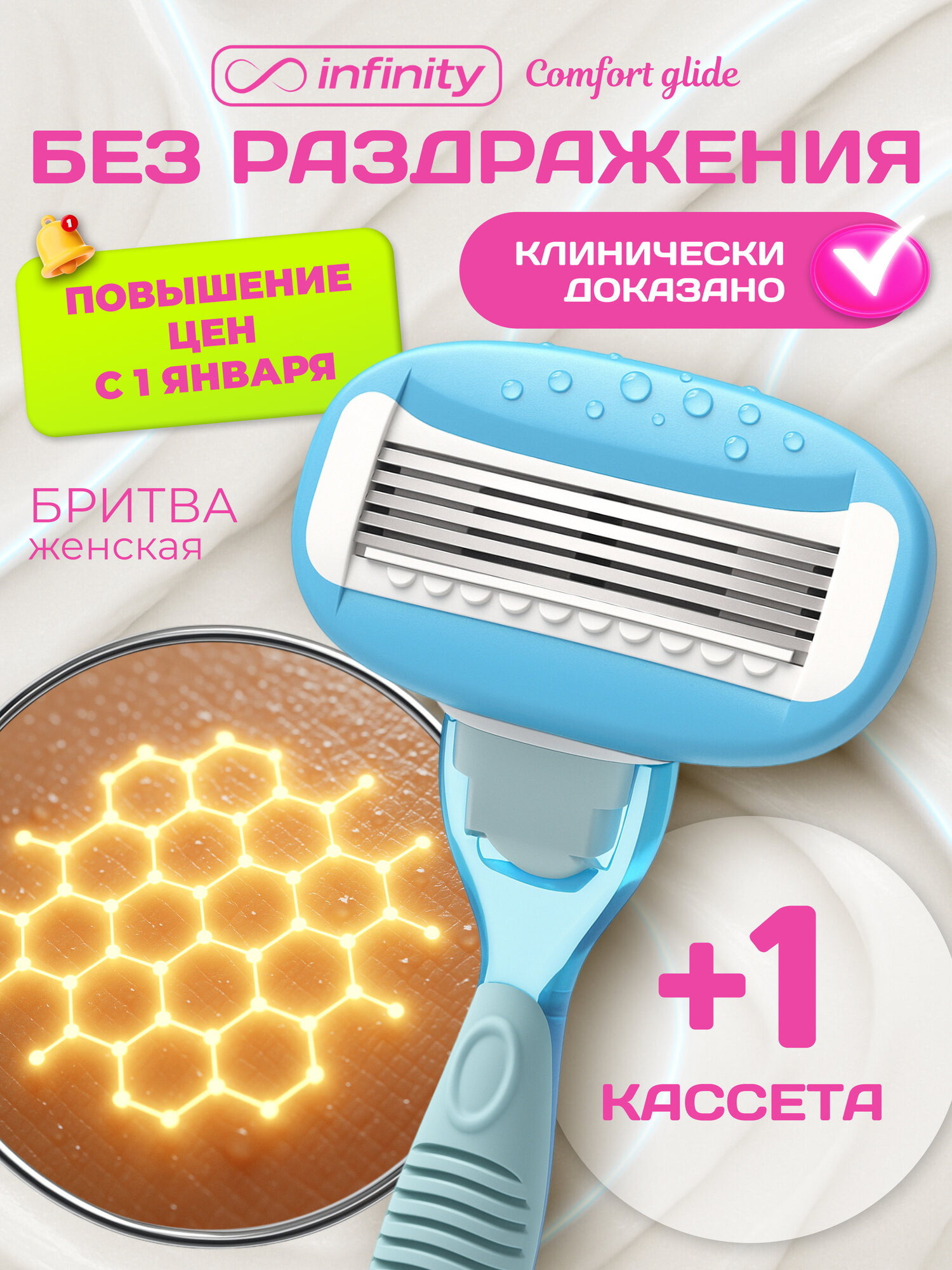 Бритва женская станок для бритья с 2 кассетами INFINITY ComfortGlide, 5 лезвий
