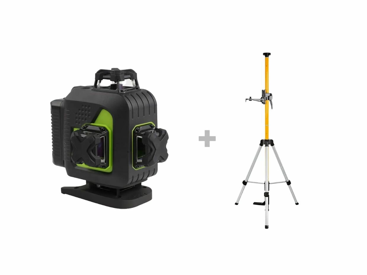Нивелир лазерный RGK PR-4D Green 20м 0,2мм/м 4луча 1/4" 5/8"+ RGK CG-2 - распорная штанга-штатив