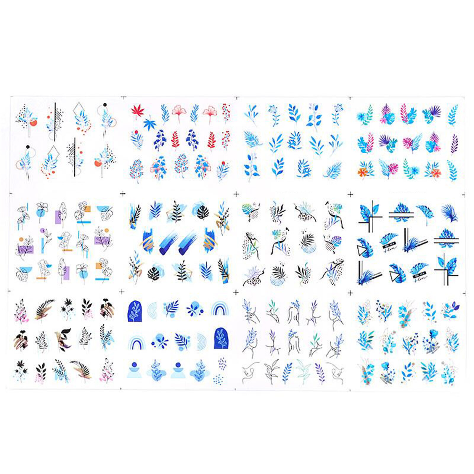 Налипательные наклейки для ногтей 12 штук/набор, трафареты для маникюра, наклейки для ногтевого искусства, самоклеящиеся фольги для ДИЯ украшений, многоцветные, 8 вариантов, размер упаковки 8*6*1см, вес упаковки 25г