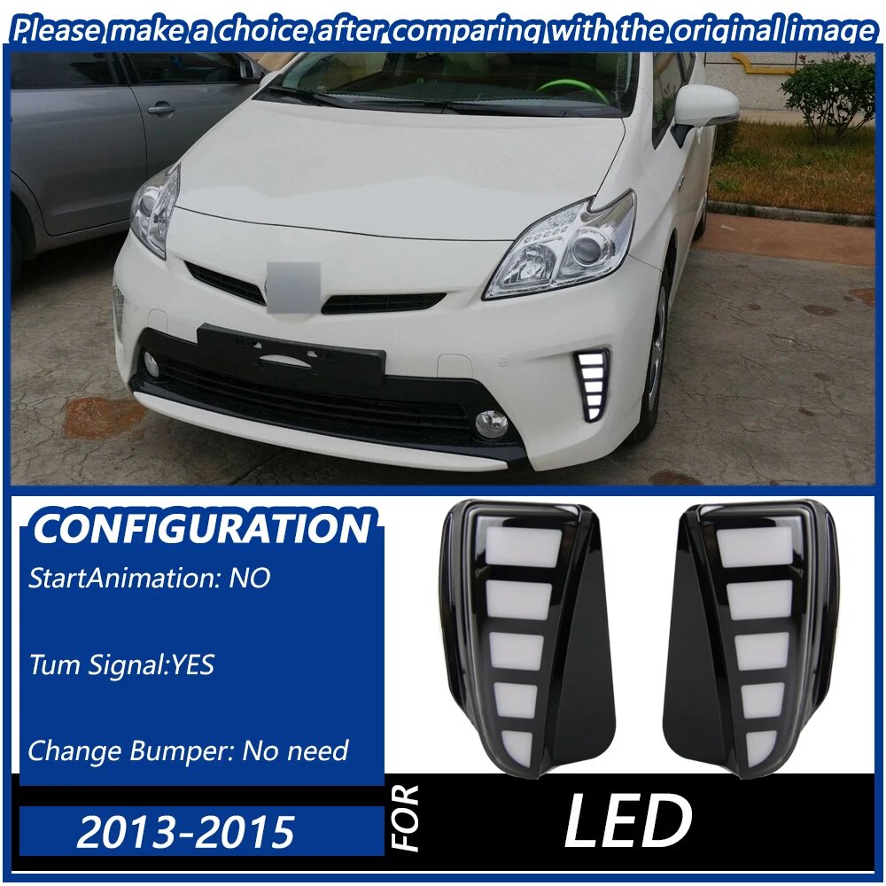 Автомобильные светодиодные дневные ходовые огни, передние противотуманные фары DRL, динамический указатель поворота, 12 В, дневные фонари для Toyota Prius 30 2012 2013 2014 2015 White