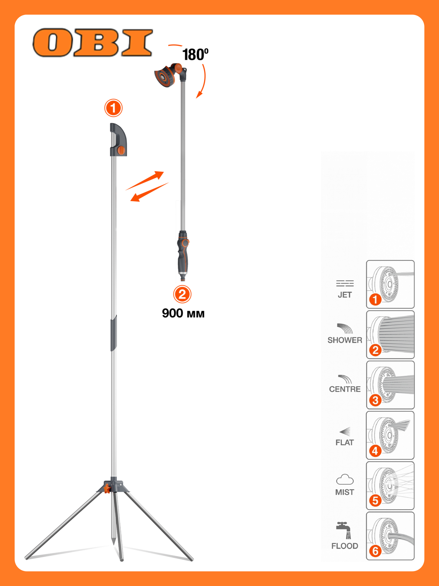 Душ садовый Daewoo DGS 3000, переносной, 6 режимов, регулировка высоты