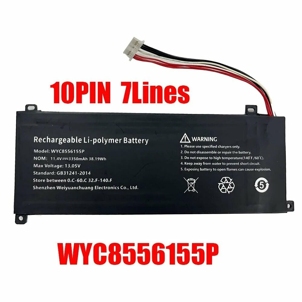 RTDPART Аккумулятор для ноутбука 4000 мАч, (Laptop Battery WYC8556155P 11.4V 3350WAH 38.19WH 10PIN 7Lines New)