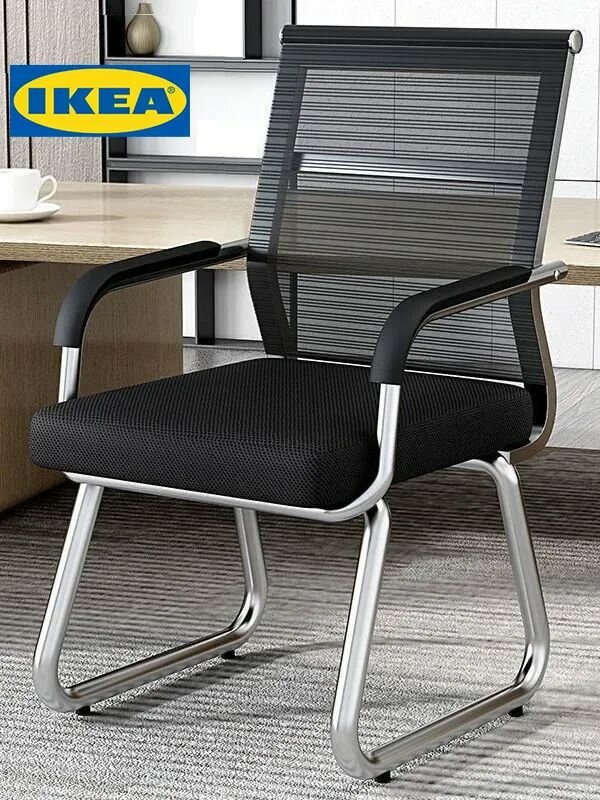 Офисный стул, губка с дышащей сеткой, с ножками, со спинкой, черный, 49 см*52 см*90 см