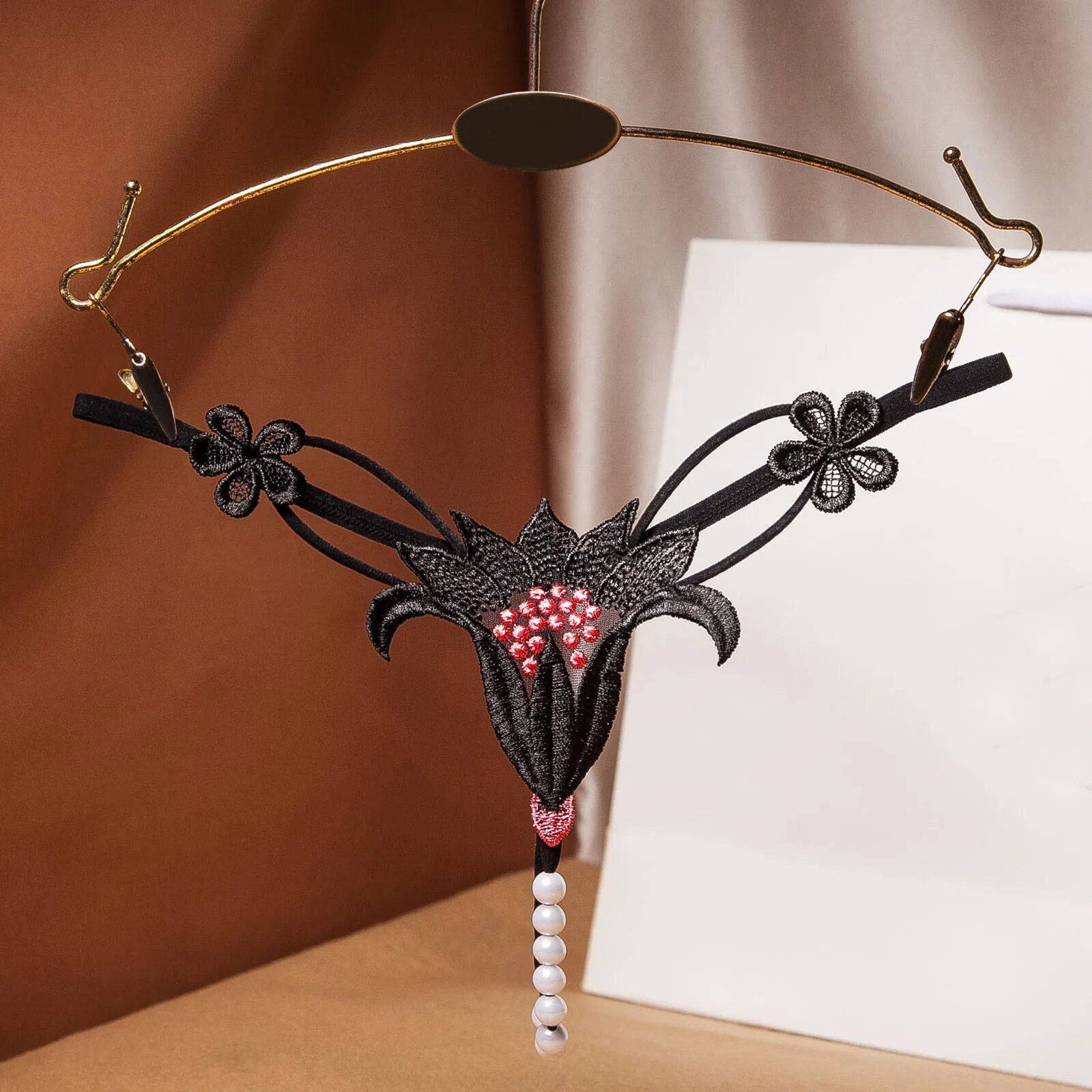 Женские экзотические трусики с вырезами, нижнее белье, эротическое белье, жемчужный шар, сексуальные стринги, Т-образные трусики, женские трусики с низкой посадкой и Т-образной спинкой Black