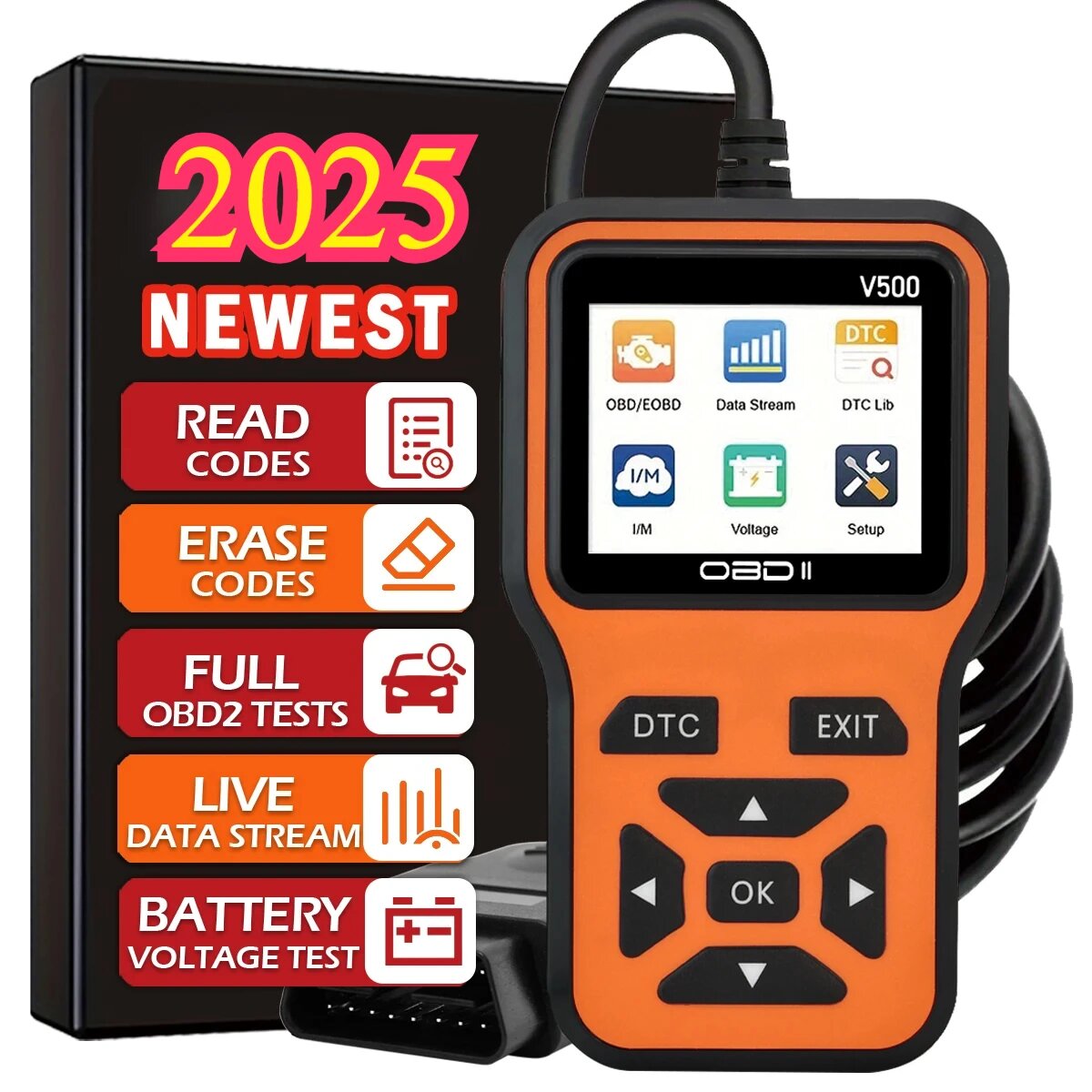 Автосканер OBD2, Диагностический Инструмент, Считыватель Кодов Неисправностей Двигателя, orange