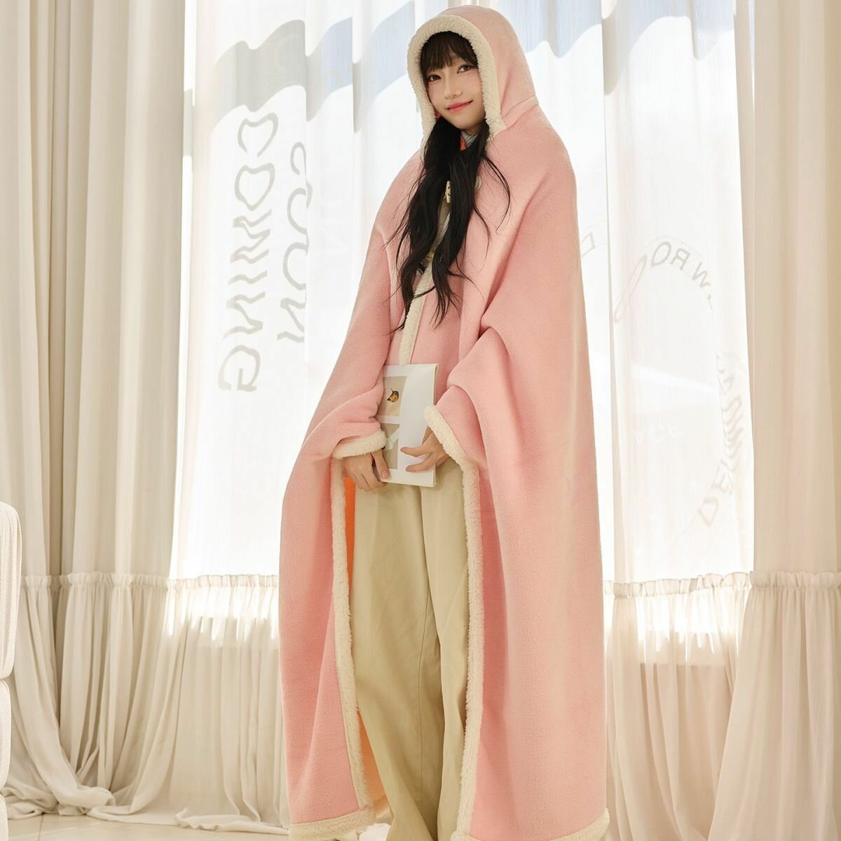 Большой плед-накидка с капюшоном, утолщенный плюшевый плащ, студенческий плед, офисный ленивый плед