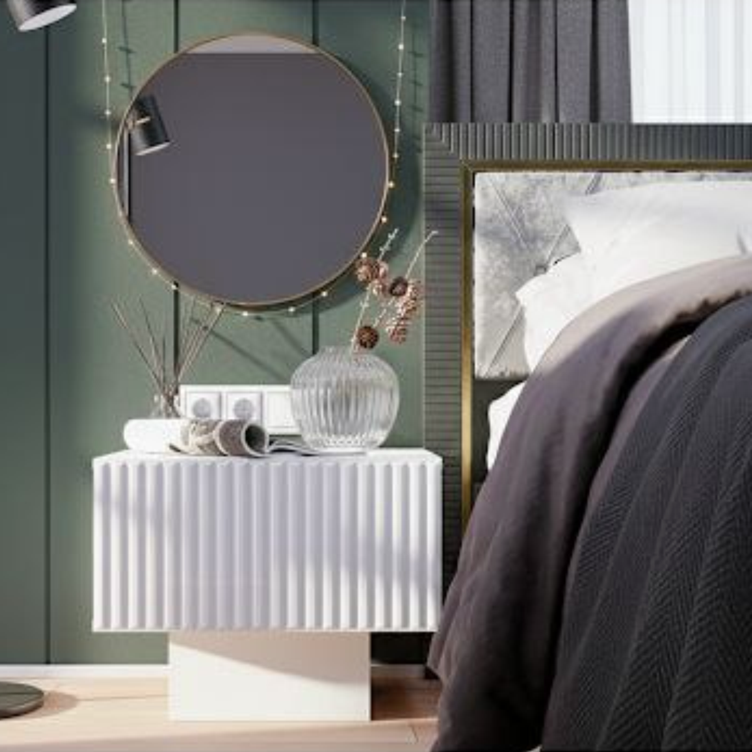 Тумба интерьерная прикроватная Голд 50,2х43х39,4 см, Белый/Белый глянец