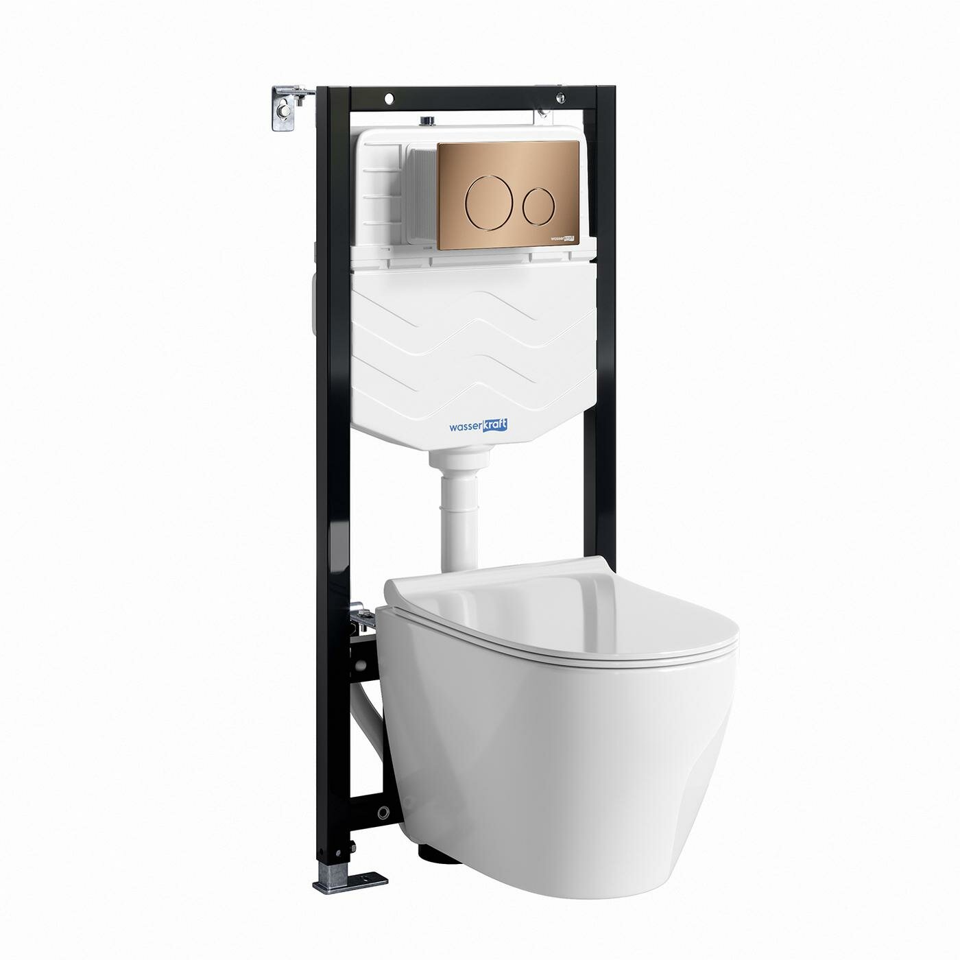 Инсталляция с унитазом комплект WasserKRAFT Aller 10TLT.010. ME. RG02. H002 белый глянцевый, с кнопкой смыва розовое золото