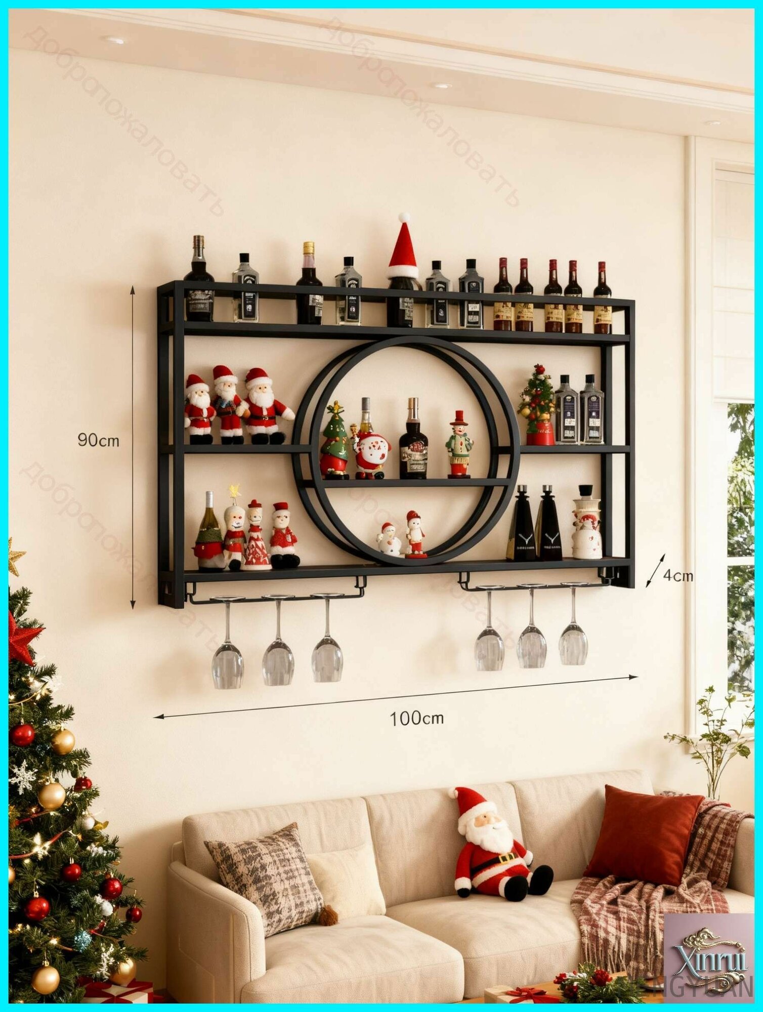 Черный декоративный настенный шкаф с круглым рисунком, 100*15*80 см