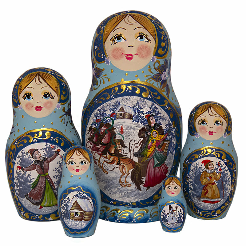 Авторская деревянная матрешка Русская тройка художественная 5 мест 18 см