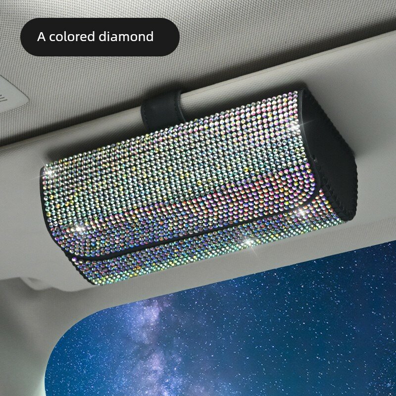 Премиум многоцветный алмазный автомобильный чехол для солнцезащитных очков с надежным зажимом, один комплект