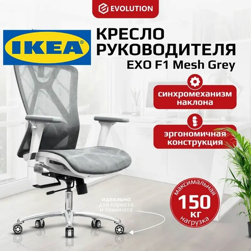 Эргономичное офисное компьютерное кресло для руководителя EVOLUTION EXO F1 Mesh Grey (серый)