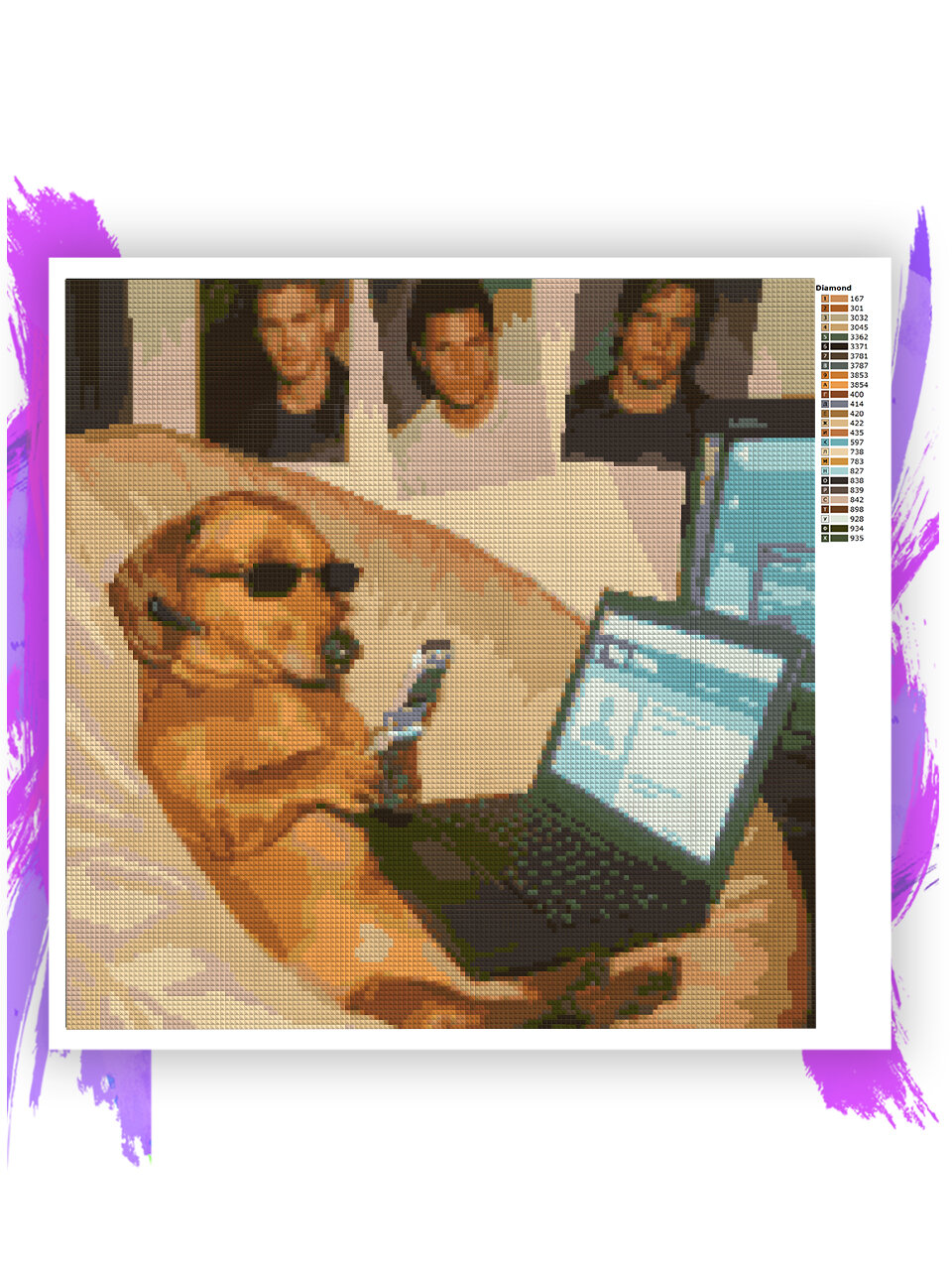 Алмазная мозаика без подрамника - вышивка - Такса на связи 40 х 40 см