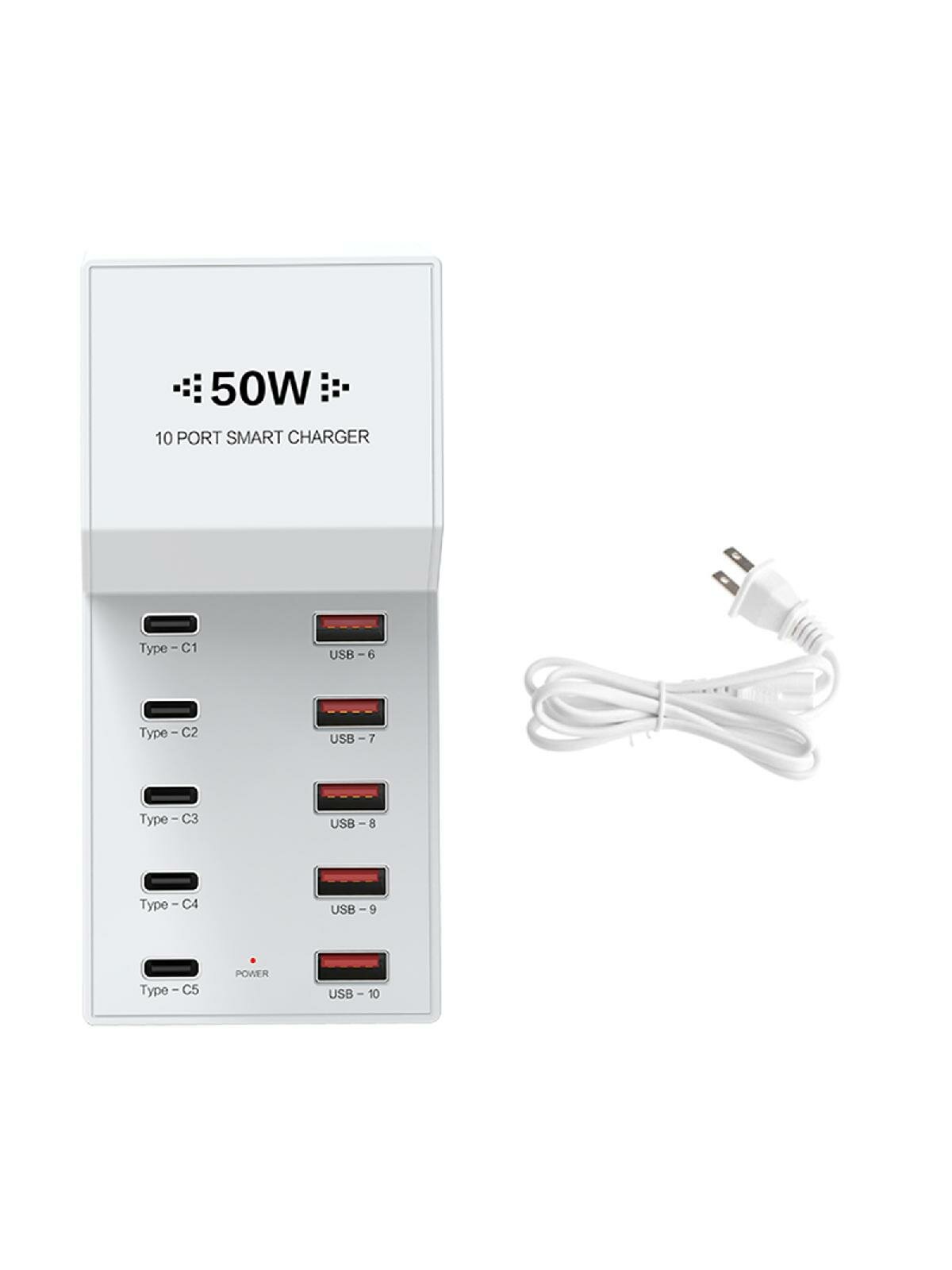 Многопортовый зарядный концентратор с 5 портами USB-A и 5 портами Type-C USB Зарядная станция
