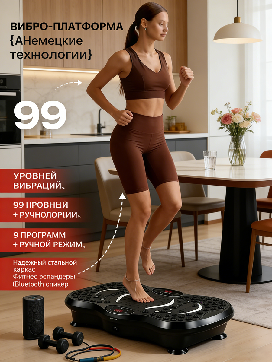 Виброплатформа для похудения тренажер до 200 кг С блютуз，регулировка амплитуды, 49 программ