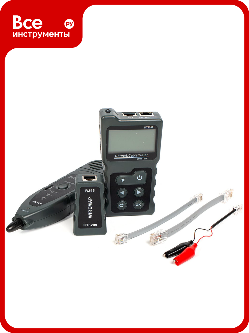 Кабельный тестер КВТ с PoE KT 8209 PROLINE 86208 пластиковый корпус, поддержка PoE, мизинчиковые батарейки