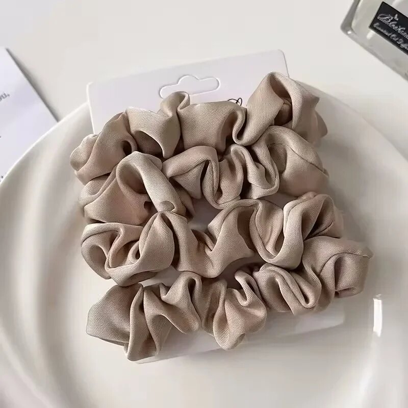 Бежевые атласные резинки для волос 4PCS-B