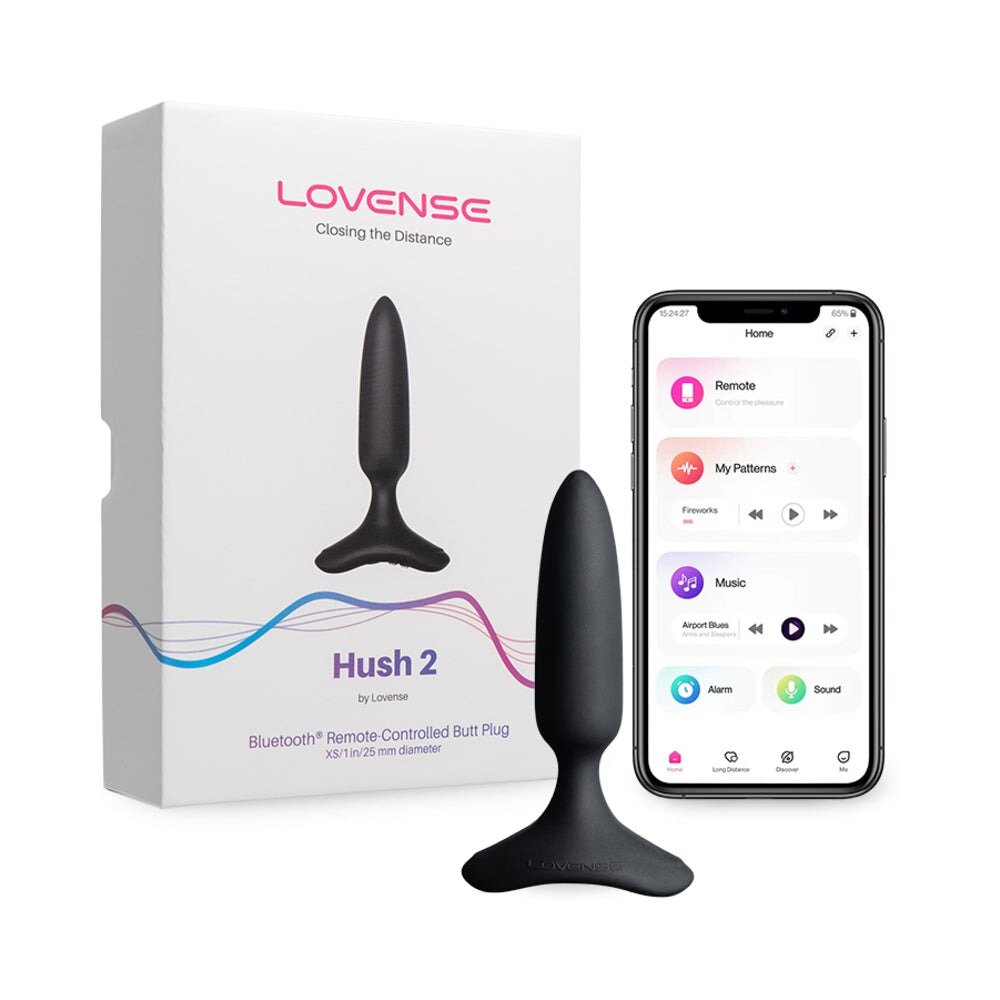 Анальная пробка Lovense Hush 2 2.5 см размер XS, силикон, чёрная с вибрацией