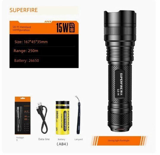 SupFire Shenhuo L6 мощный фонарик супер яркий светодиодный бытовой 26650, перезаряжаемый уличный фонарь T6-L2 с дальним