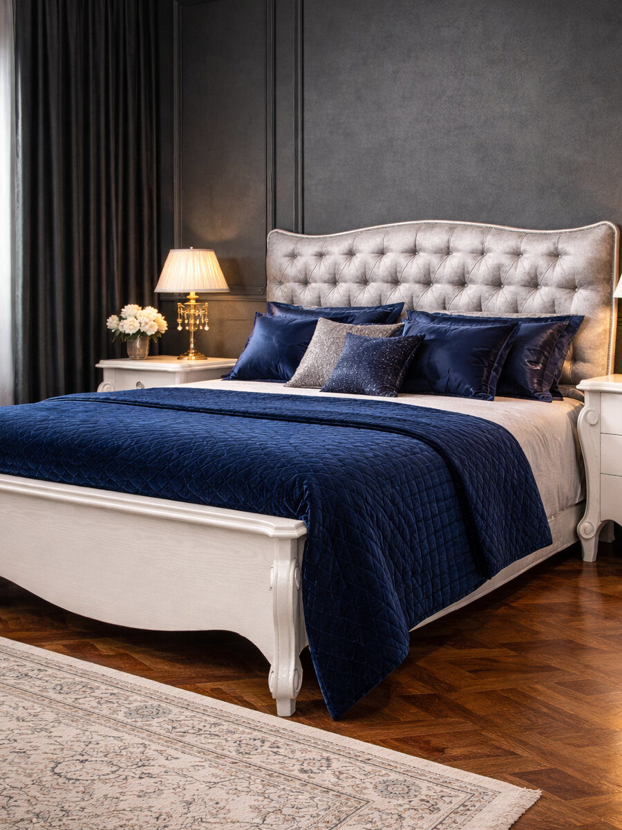 Кровать 160х200 «Луиза» ММ-227-02/16Б-1 (Беларусь), дерево, шпон, цвет белая эмаль/серебряная патина