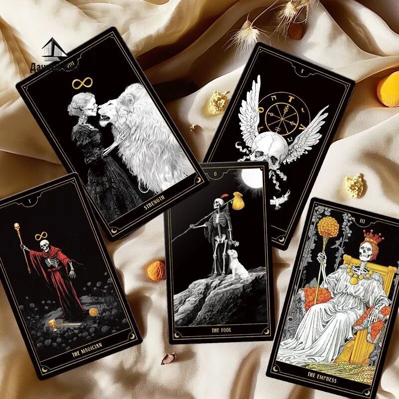 Карты Таро Rebirth Skeleton Tarot Card, 78 карт, Авторская традиция, Английский язык, Черный цвет — фото 1