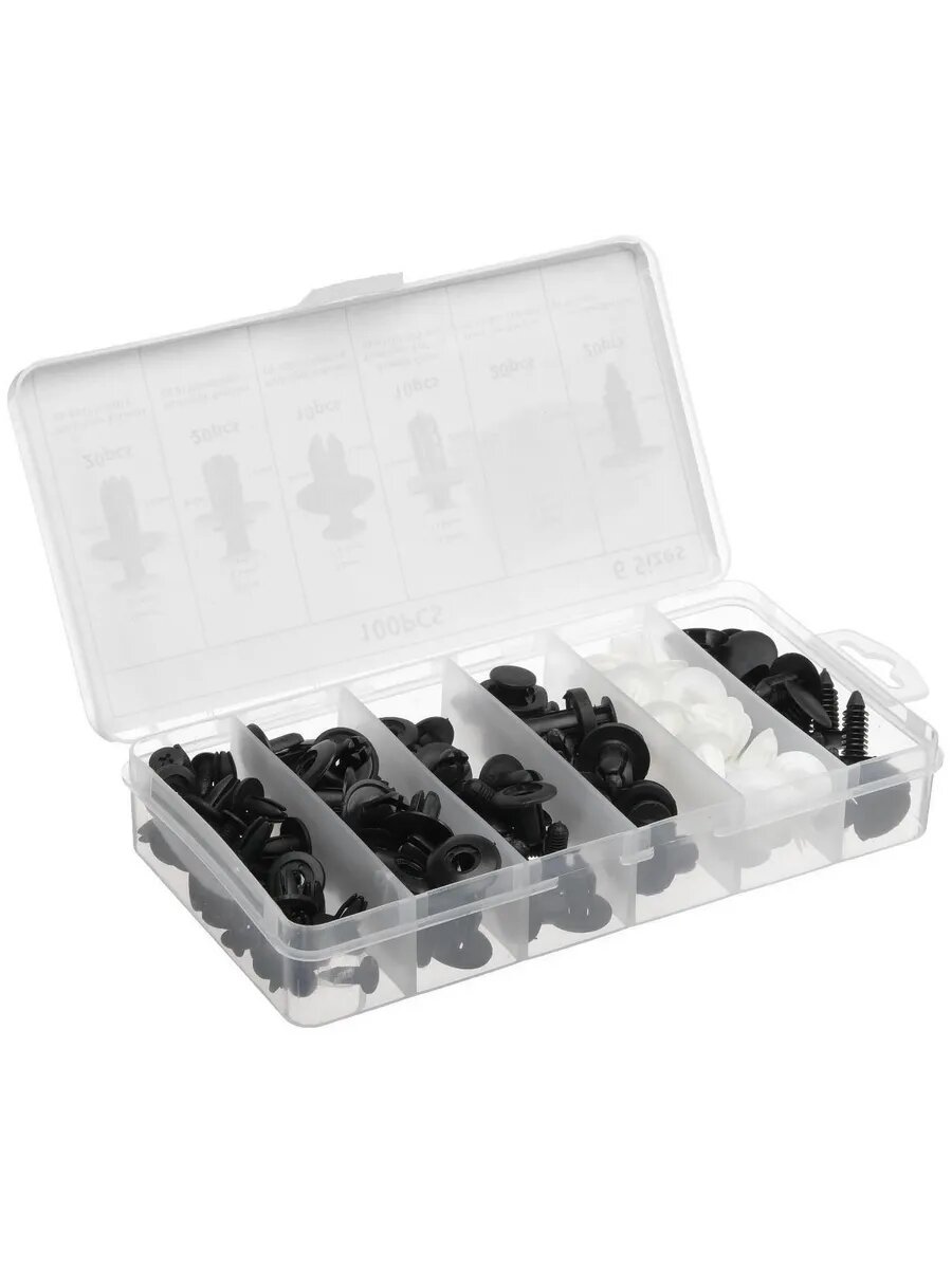 Клипсы и пистоны крепежные,6 видов,100шт