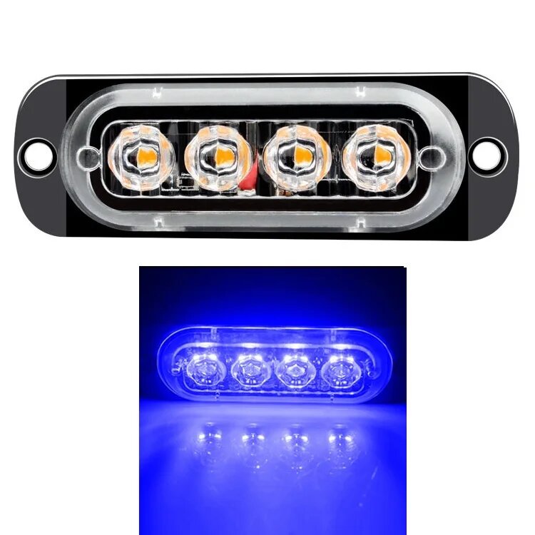 6LED 4LED Автомобильный стробоскоп Предупреждение/Fix Light Grill Мигающий 4LED blue, 12V Fixed Mode