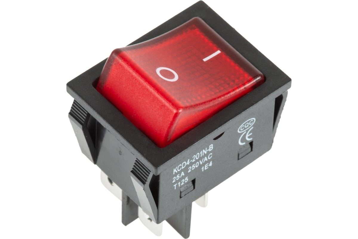 Выключатель клавишный Rexant ON-OFF красный с подсветкой 250V 25А (4с) {36-2343}