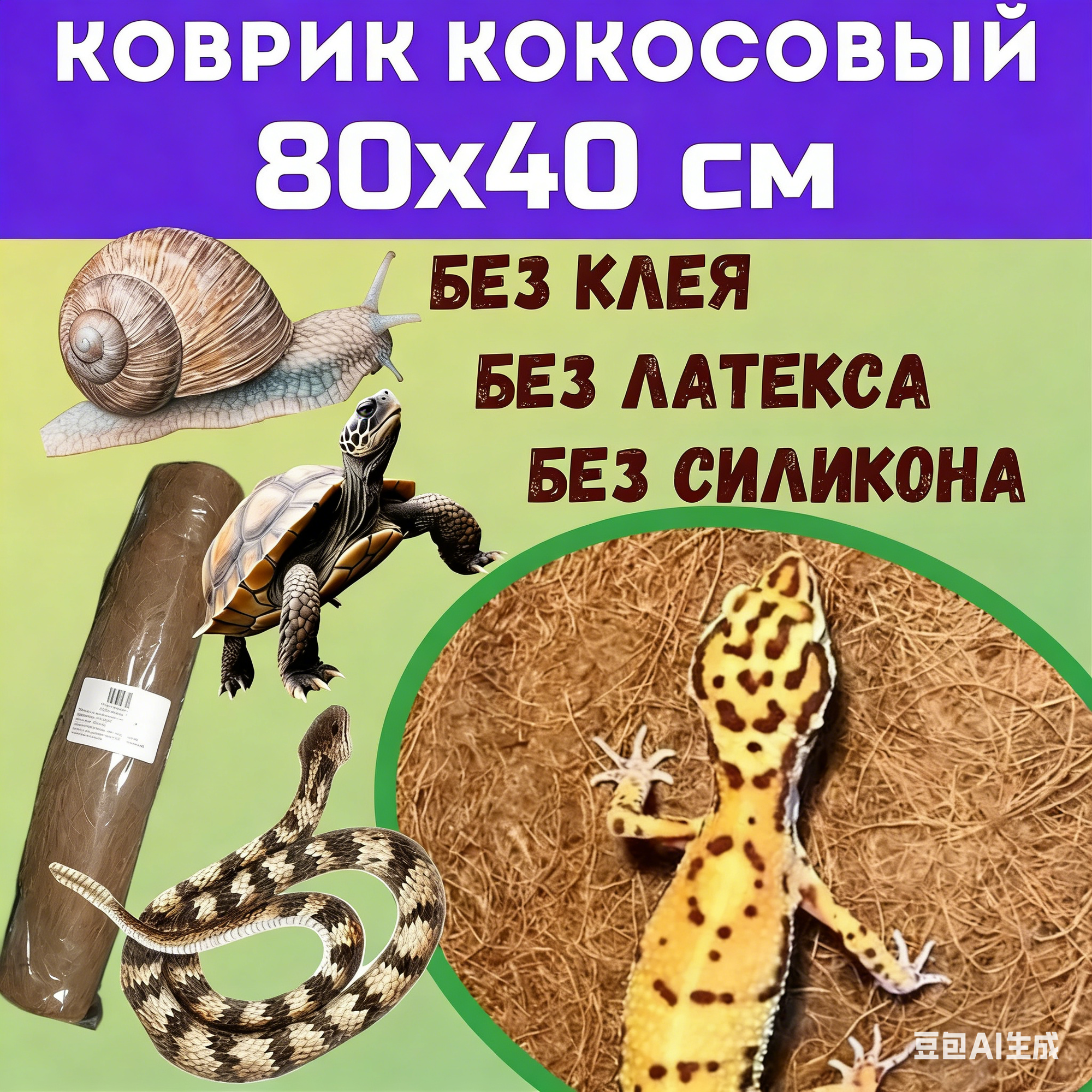 Кокосовый коврик 80х40 см, грунт для террариума. натуральное кокосовое волокно горячее прессование