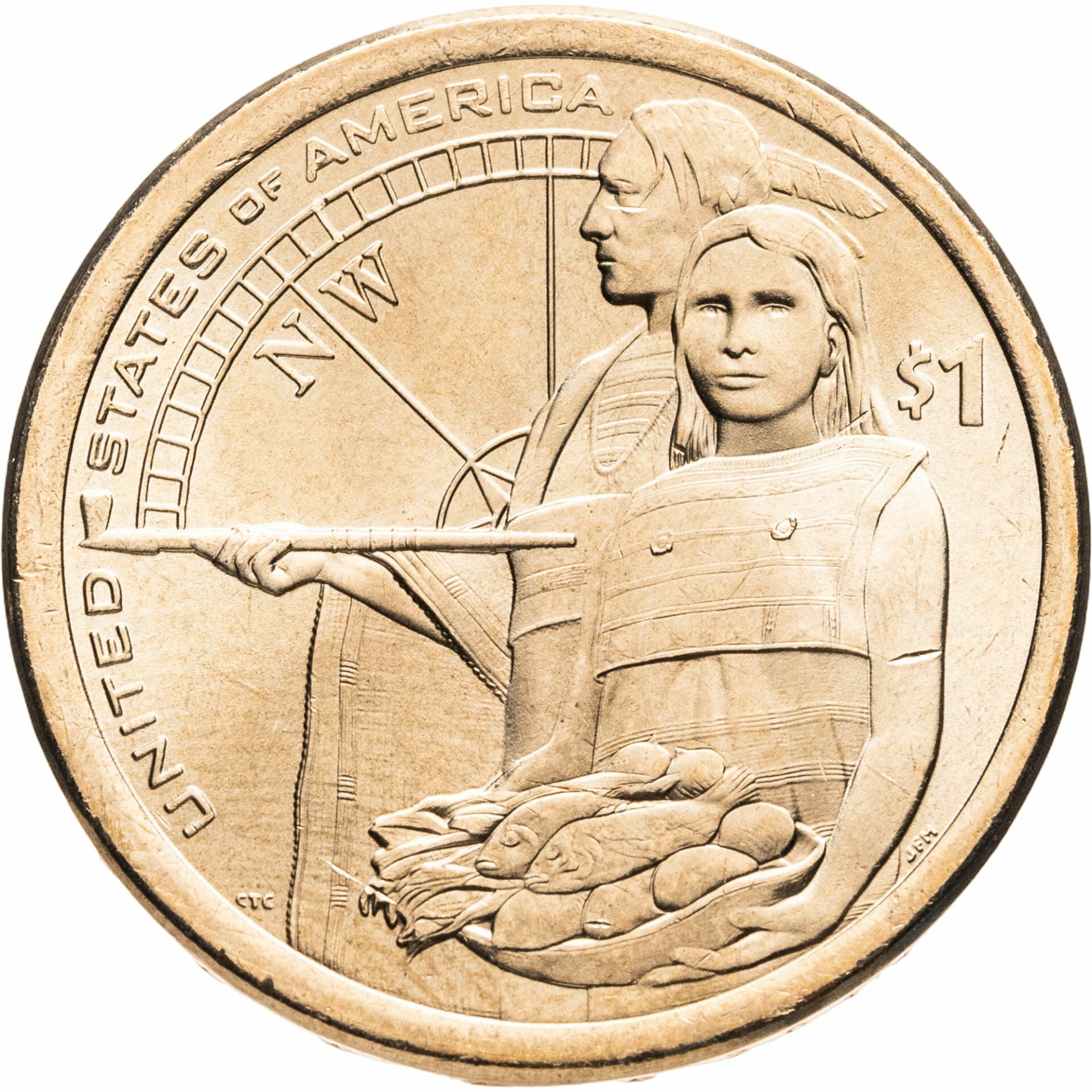 США 1 доллар dollar 2014 "Коренные Американцы - Гостеприимство индейцев", знак монетного двора: "Р" - Филадельфия, Медь, в сохранности AU-UNC